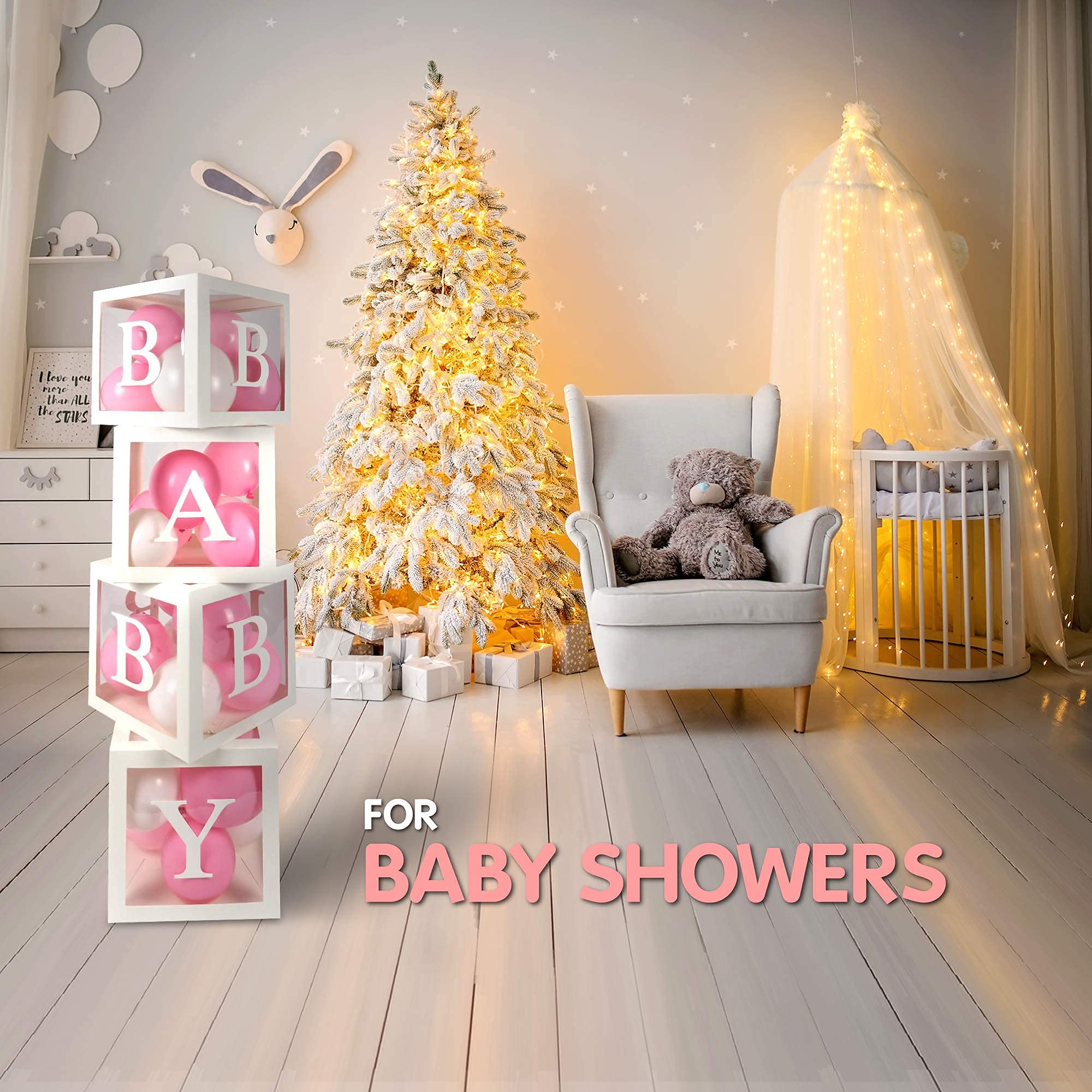 Baby Shower Boxes with Letters - 118 Piece All in one Baby Boxes with Letters for Baby Shower, Beautiful Baby Boxes for Baby Shower, Large and Easy to use Baby Balloon Box that Includes Balloons