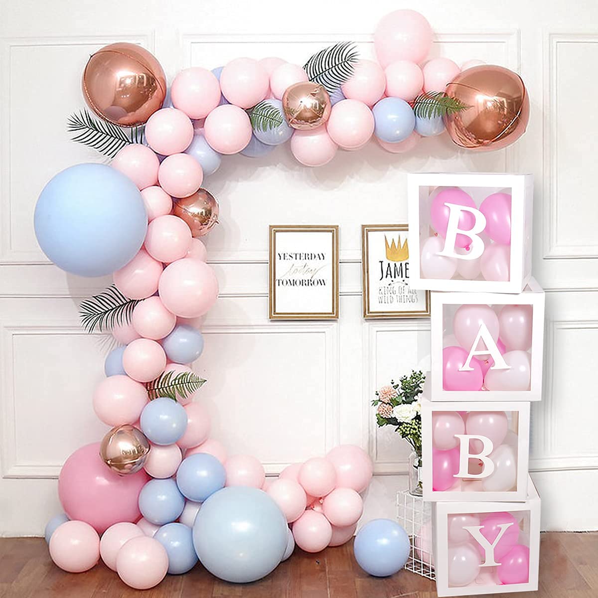 Baby Shower Boxes with Letters - 118 Piece All in one Baby Boxes with Letters for Baby Shower, Beautiful Baby Boxes for Baby Shower, Large and Easy to use Baby Balloon Box that Includes Balloons