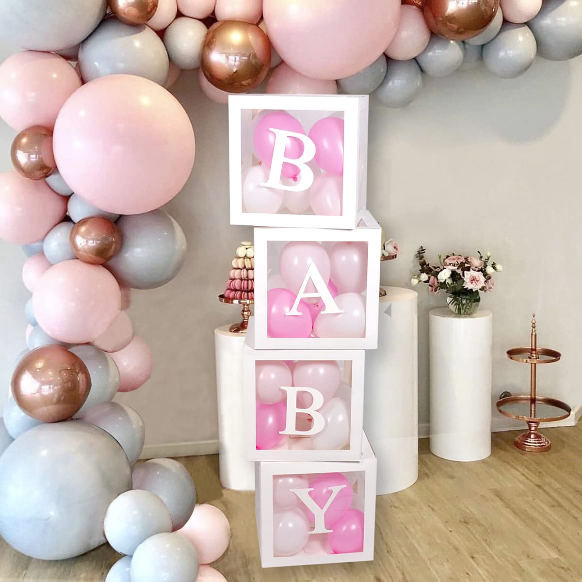 Baby Shower Boxes with Letters - 118 Piece All in one Baby Boxes with Letters for Baby Shower, Beautiful Baby Boxes for Baby Shower, Large and Easy to use Baby Balloon Box that Includes Balloons