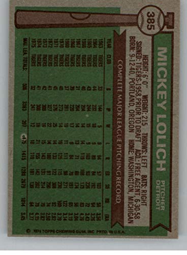 1976 Topps #385 Mickey Lolich NM-MT Detroit Tigers Baseball