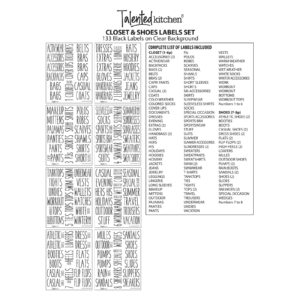 Talented Kitchen 133 Closet Labels for Bins and Baskets, Preprinted Water Resistant Stickers for Organizing Clothing and Storage Containers (All Caps)