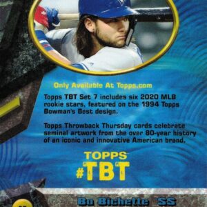 2020 Topps Throwback Thursday TBT Baseball #37 Bo Bichette Rookie Card - Only 1,181 made!