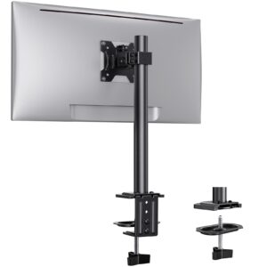 ergear monitor mount for most 13-32" computer screens up to 17.6lbs, improved lcd led monitor riser, adjustable height and angle, single desk mount stand, black, egcm12