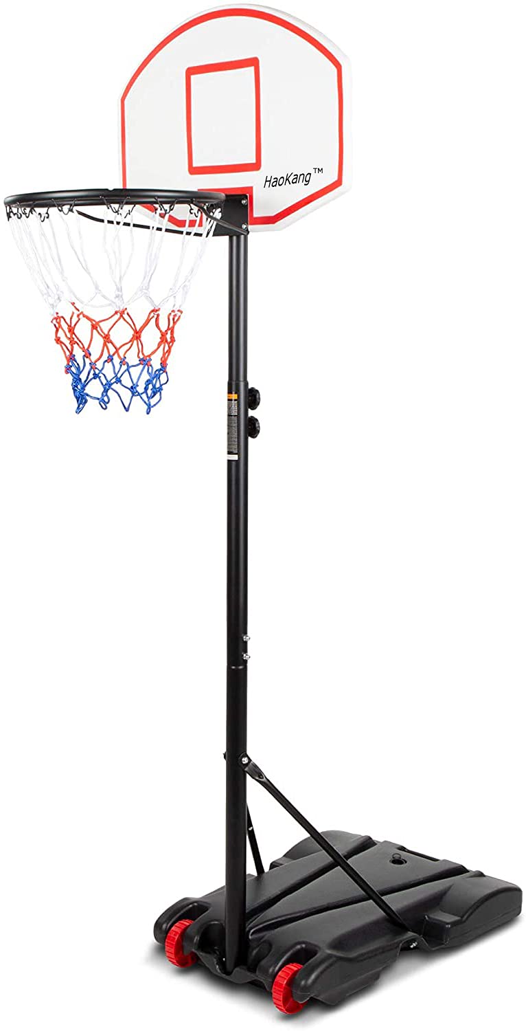 HaoKang Portable Basketball Hoop wtih Adjustable Height 28" Backboard Free Standing System w/Wheels for Kids Teenager