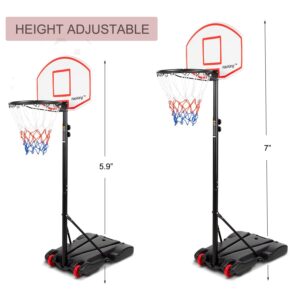 HaoKang Portable Basketball Hoop wtih Adjustable Height 28" Backboard Free Standing System w/Wheels for Kids Teenager