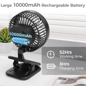 6'' Clip On Fan,10000mAh Battery Operated Desk Fan,360° Rotation Stroller Fan,Max 53H Working Time Rechargeable USB Fan,4 Speeds Personal Fan with Sturdy Clamp for Golf Cart Office Outdoor Treadmill