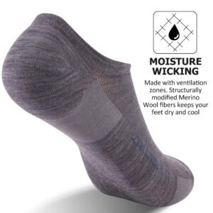 ZEAL WOOD Merino Wool No Show Running Socks for Men Women Womens Mens Hiking Socks Women Men Moisture Wicking Wool Ankle Athletic Socks Tennis Golf Non Slip Socks Low Cut Wool Socks 3 Pairs-Grey M