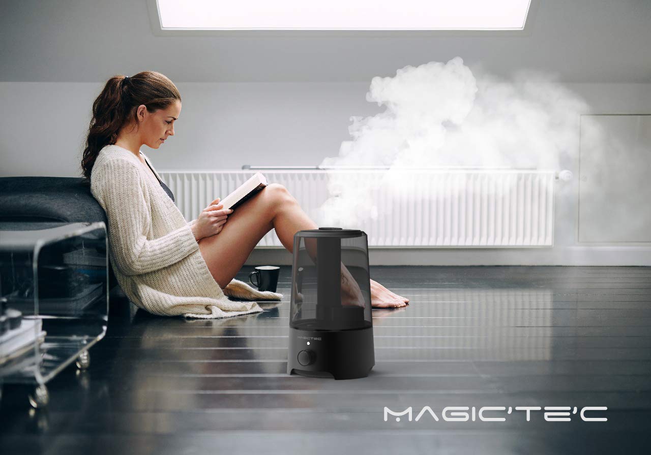 Cool Mist Humidifier, Magictec 2.5L Bedroom Essential Humidifier Diffuser, Baby Humidifier with Adjustable Mist Output, Auto Shut Off, Super Quiet 360° Nozzle- Lasts Up to 24 Hours BLACK