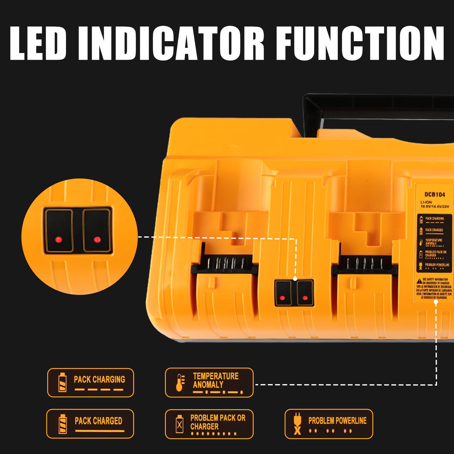 Bakipante DCB104 20V Quick Charger Replacement for Dewalt 4-Port12V~20V MAX Multi Battery Charger Station Fast Charger DCB118 Compatible with Dewalt Batteries DCB203 DCB204 DCB206 DCB201