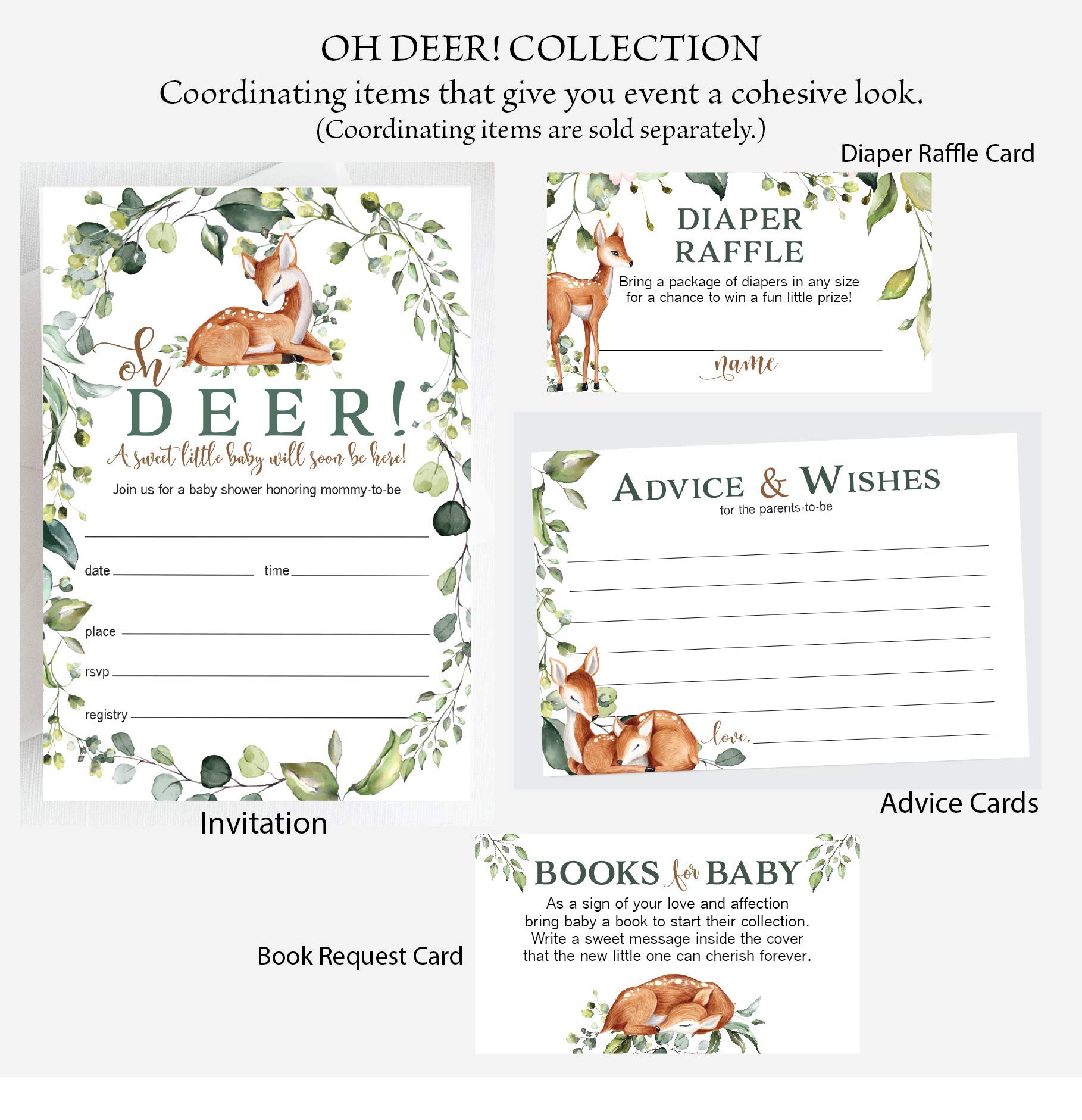 Set of 50 Oh Deer! Theme Diaper Raffle Cards, Diaper Raffle Cards for Baby Shower, Diaper Raffle Tickets for Woodland Baby Shower