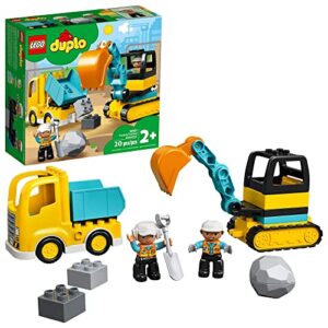 lego duplo town truck & tracked excavator construction vehicle 10931 toy for toddlers 2-4 years old girls & boys, fine motor skills development and learning toy