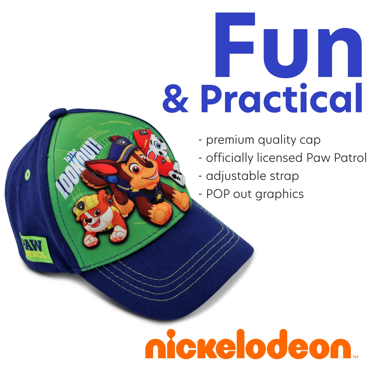 Nickelodeon Toddler Boys' Paw Patrol Baseball Cap - 3D Chase, Marshall, Rubble Curved Brim Snap Back Hat, Size 2-4T, Marshal Big Face