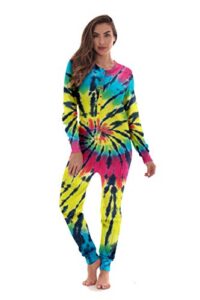 #followme women's tie dye henley thermal onesie 6769-10488-s