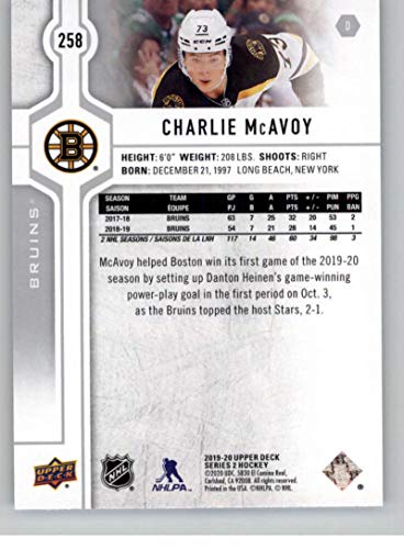 2019-20 Upper Deck Series 2 Hockey #258 Charlie McAvoy Boston Bruins Official UD Trading Card