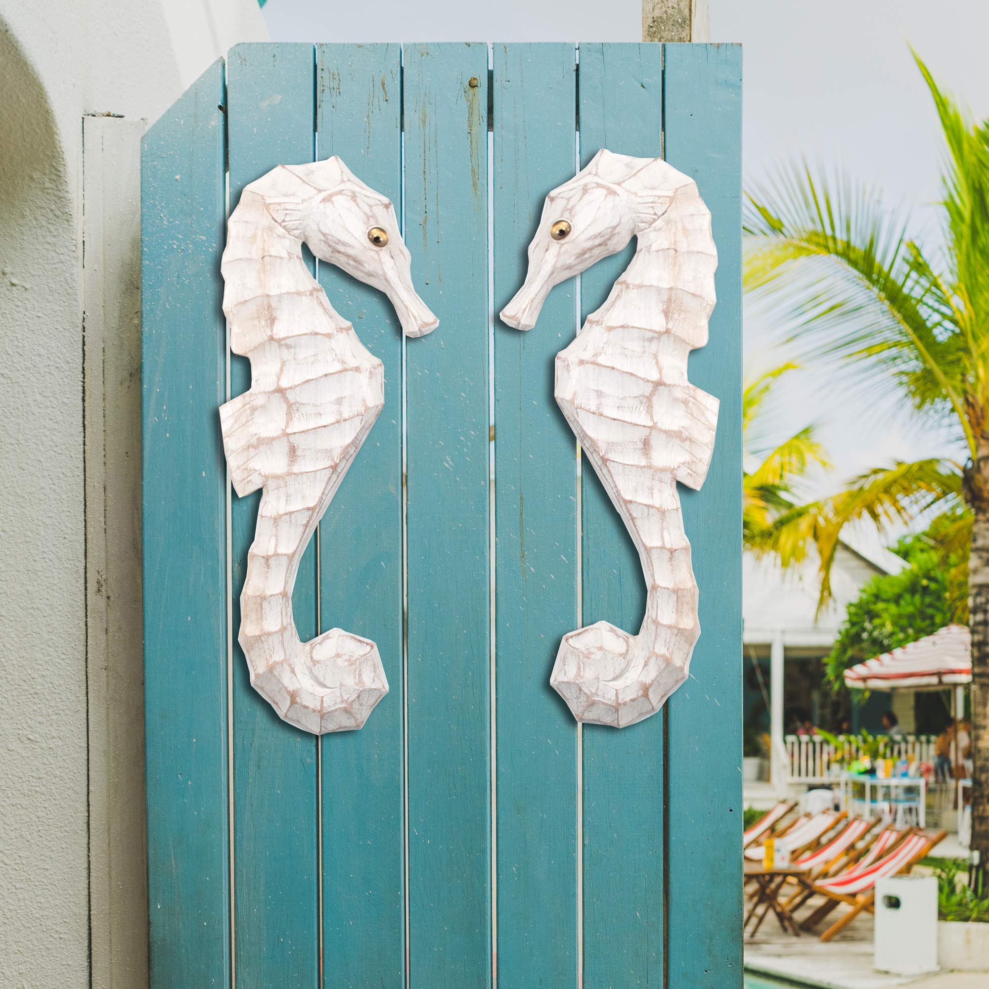 T.I. Design Coastal Seahorses Pair White Wash Wall Art