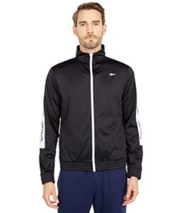 reebok training essentials full zip linear logo track jacket, black/white, m