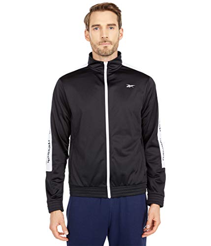 Reebok Men's Training Essentials Full Zip Linear Logo Track Jacket, Black/White, 2XL