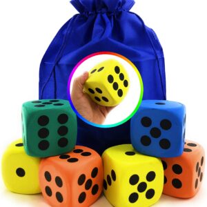 Deluxe Giant 3.15" EVA Foam Dice (Pack of 6) with Bonus Matty's Toy Stop Storage Bag