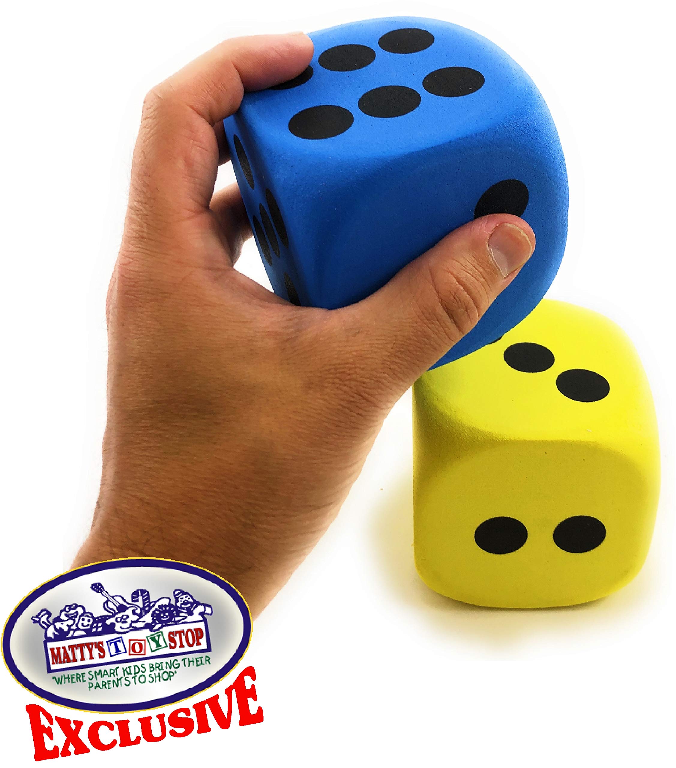 Deluxe Giant 3.15" EVA Foam Dice (Pack of 6) with Bonus Matty's Toy Stop Storage Bag