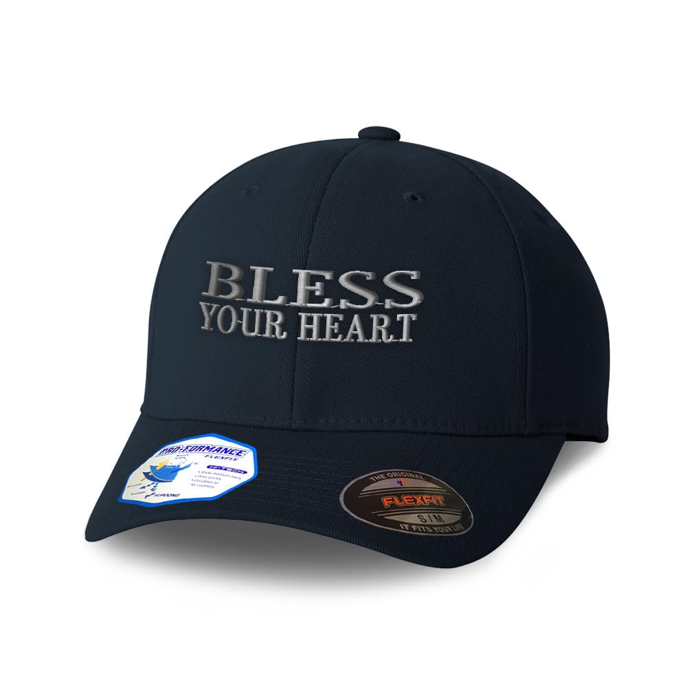 Custom Flexfit Hats for Men & Women Bless Your Heart A Embroidery Faith and Religion Polyester Dad Hat Baseball Cap Small Medium Dark Navy Design Only