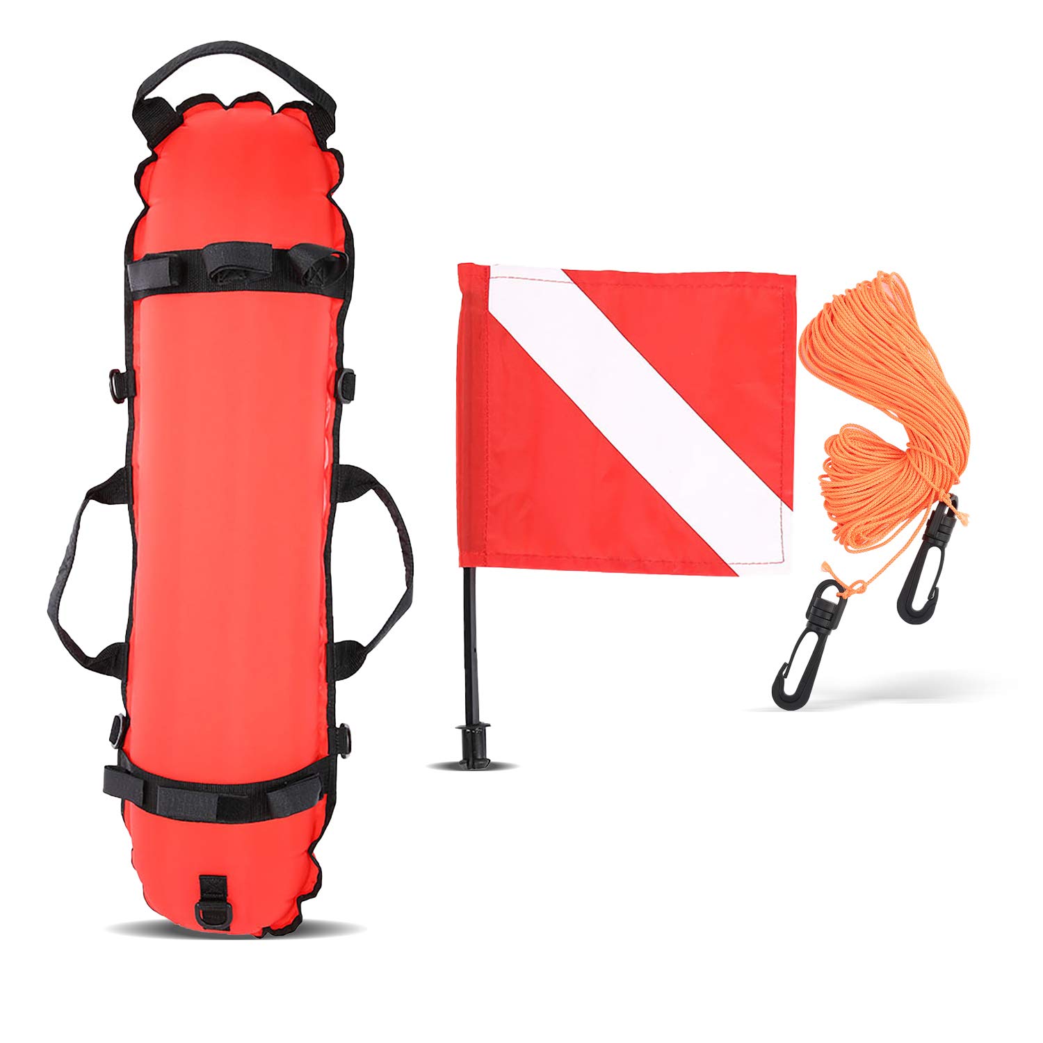 Scuba Buoy Dive Flag, Scuba Torpedo Buoy Diver Down Flag Buoy Scuba Diving Inflation Torpedo Buoy Signal Ball & Flag