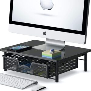 simple houseware computer monitor riser with drawer, black