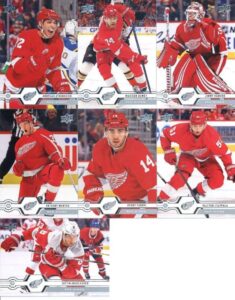 2019-20 upper deck series 1 & 2 veteran detroit red wings team set of 13 cards: dylan larkin(#28), frans nielsen(#29), tyler bertuzzi(#30), danny dekeyser(#31), mike green(#32), darren helm(#33), justin abdelkader(#277), andreas athanasiou(#278), madison