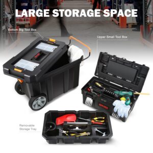 DNA MOTORING 2-Tier Stackable Separate Hand Case Tool Boxes Trolley, 35.4"L x 11.8"W x 23.6"H (TOOLS-00004)