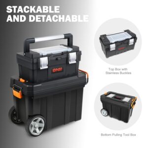 DNA MOTORING 2-Tier Stackable Separate Hand Case Tool Boxes Trolley, 35.4"L x 11.8"W x 23.6"H (TOOLS-00004)