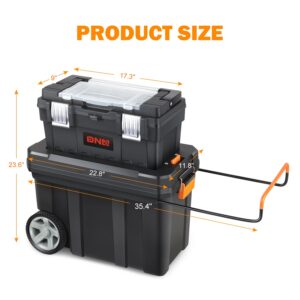 DNA MOTORING 2-Tier Stackable Separate Hand Case Tool Boxes Trolley, 35.4"L x 11.8"W x 23.6"H (TOOLS-00004)