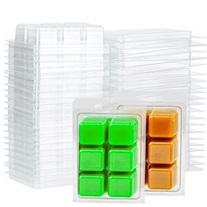 perkisboby 50 packs wax melt clamshells molds square, 6 cavity clear plastic cube tray for candle-making & soap