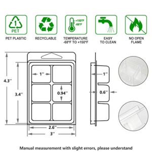 Perkisboby 50 Packs Wax Melt Clamshells Molds Square, 6 Cavity Clear Plastic Cube Tray for Candle-Making & Soap