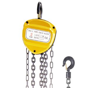 bestequip chain hoist 4400lbs/2ton chain block hoist manual chain hoist 3m/10ft block chain hand chain lifting hoist w/two hooks chain pulley tackle hoist winch lifting pulling equipment yellow