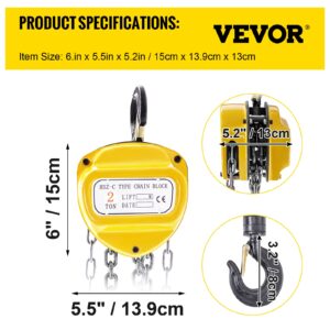 BestEquip Chain Hoist 4400lbs/2ton Chain Block Hoist Manual Chain Hoist 3m/10ft Block Chain Hand Chain Lifting Hoist w/Two Hooks Chain Pulley Tackle Hoist Winch Lifting Pulling Equipment Yellow