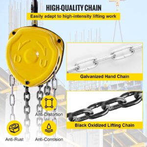 BestEquip Chain Hoist 4400lbs/2ton Chain Block Hoist Manual Chain Hoist 3m/10ft Block Chain Hand Chain Lifting Hoist w/Two Hooks Chain Pulley Tackle Hoist Winch Lifting Pulling Equipment Yellow