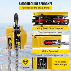 BestEquip Chain Hoist 4400lbs/2ton Chain Block Hoist Manual Chain Hoist 3m/10ft Block Chain Hand Chain Lifting Hoist w/Two Hooks Chain Pulley Tackle Hoist Winch Lifting Pulling Equipment Yellow