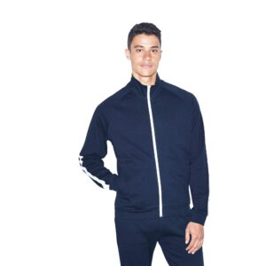 american apparel men's interlock long sleeve track jacket, navy/white, large