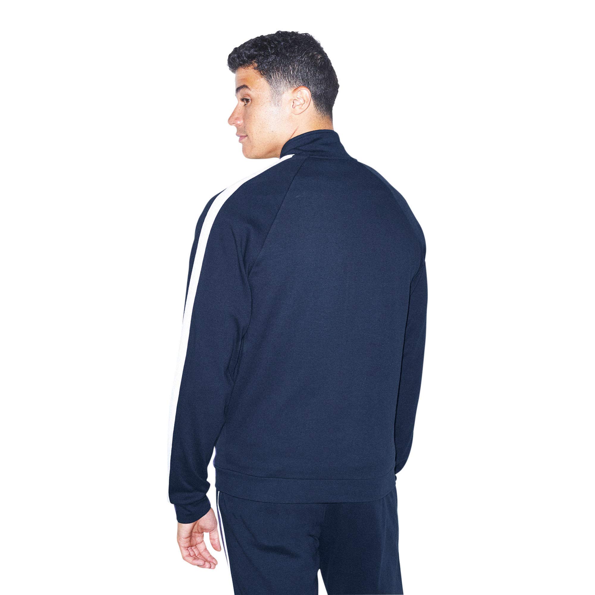 American Apparel Men's Interlock Long Sleeve Track Jacket, Navy/White, Large