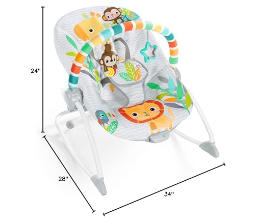 Bright Starts Safari Blast 2-in-1 Infant to Toddler Baby Rocker Seat with Soothing Vibration