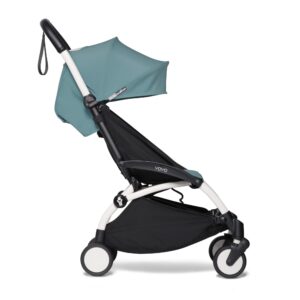 babyzen yoyo2 stroller - lightweight & compact - includes white frame, aqua seat cushion + matching canopy - suitable for children up to 48.5 lbs