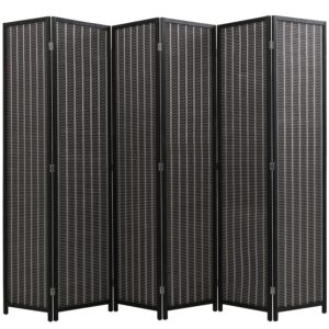 6 panel 72 inch room divider bamboo folding privacy wall divider wood screen for home bedroom living room, black