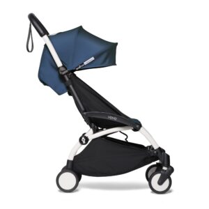 babyzen yoyo2 stroller - lightweight & compact - includes white frame, air france blue seat cushion + matching canopy - suitable for children up to 48.5 lbs