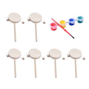 exceart 8pcs unfinshed wood toys wooden rattle toy rattle drum toy diy painting craft with pigment and pen for kids girl child