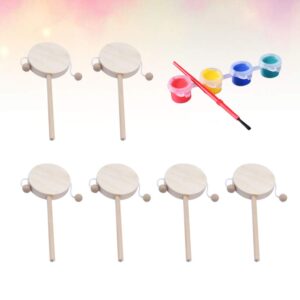 Exceart 8Pcs Unfinshed Wood Toys Wooden Rattle Toy Rattle Drum Toy DIY Painting Craft with Pigment and Pen for Kids Girl Child