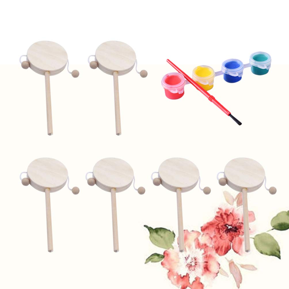 Exceart 8Pcs Unfinshed Wood Toys Wooden Rattle Toy Rattle Drum Toy DIY Painting Craft with Pigment and Pen for Kids Girl Child