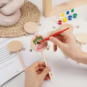 Exceart 8Pcs Unfinshed Wood Toys Wooden Rattle Toy Rattle Drum Toy DIY Painting Craft with Pigment and Pen for Kids Girl Child