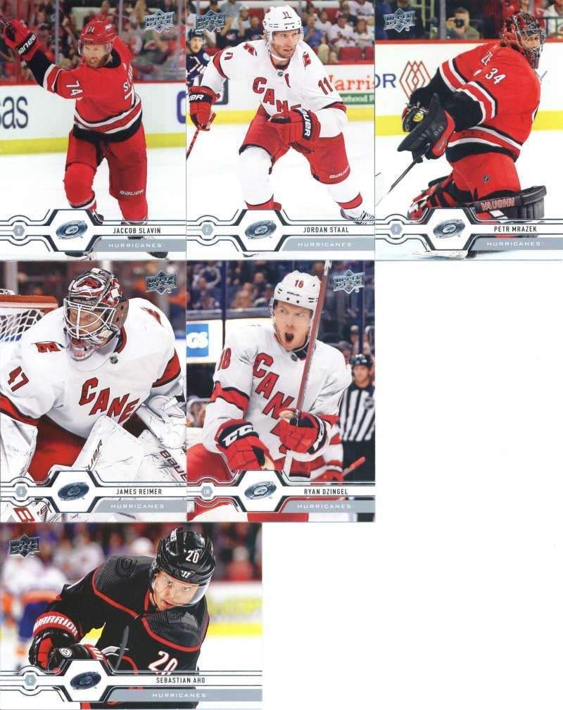 2019-20 Upper Deck Series 1 & 2 Veteran Carolina Hurricanes Team Set of 12 Cards: Andrei Svechnikov(#53), Teuvo Teravainen(#54), Warren Foegele(#55), Nino Niederreiter(#56), Dougie Hamilton(#57), Brett Pesce(#58), Sebastian Aho(#304), Ryan Dzingel(#305),