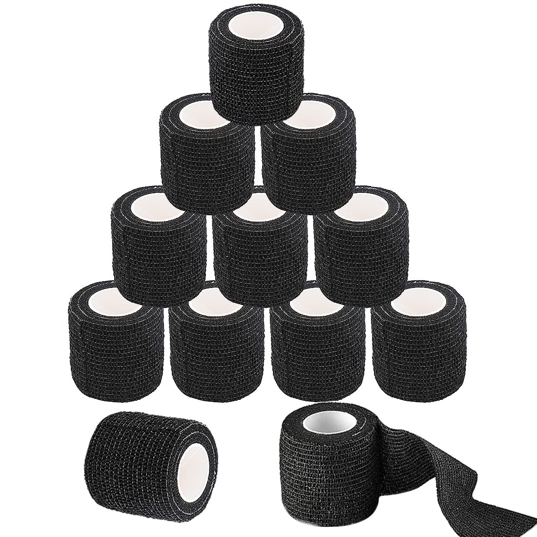 GOETOR Tattoo Grip Cover Wrap 12 Rolls 2 Inch x 5 Yards Breathable Self Adherent Wraps Black Elastic Bandage Tape for Tattoo Grip Cover Sports Wrist Ankle Sprains & Swelling