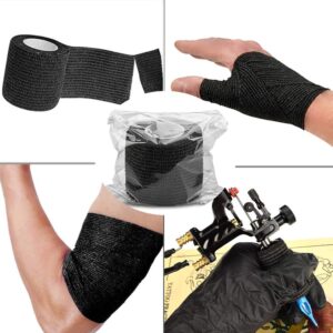 GOETOR Tattoo Grip Cover Wrap 12 Rolls 2 Inch x 5 Yards Breathable Self Adherent Wraps Black Elastic Bandage Tape for Tattoo Grip Cover Sports Wrist Ankle Sprains & Swelling