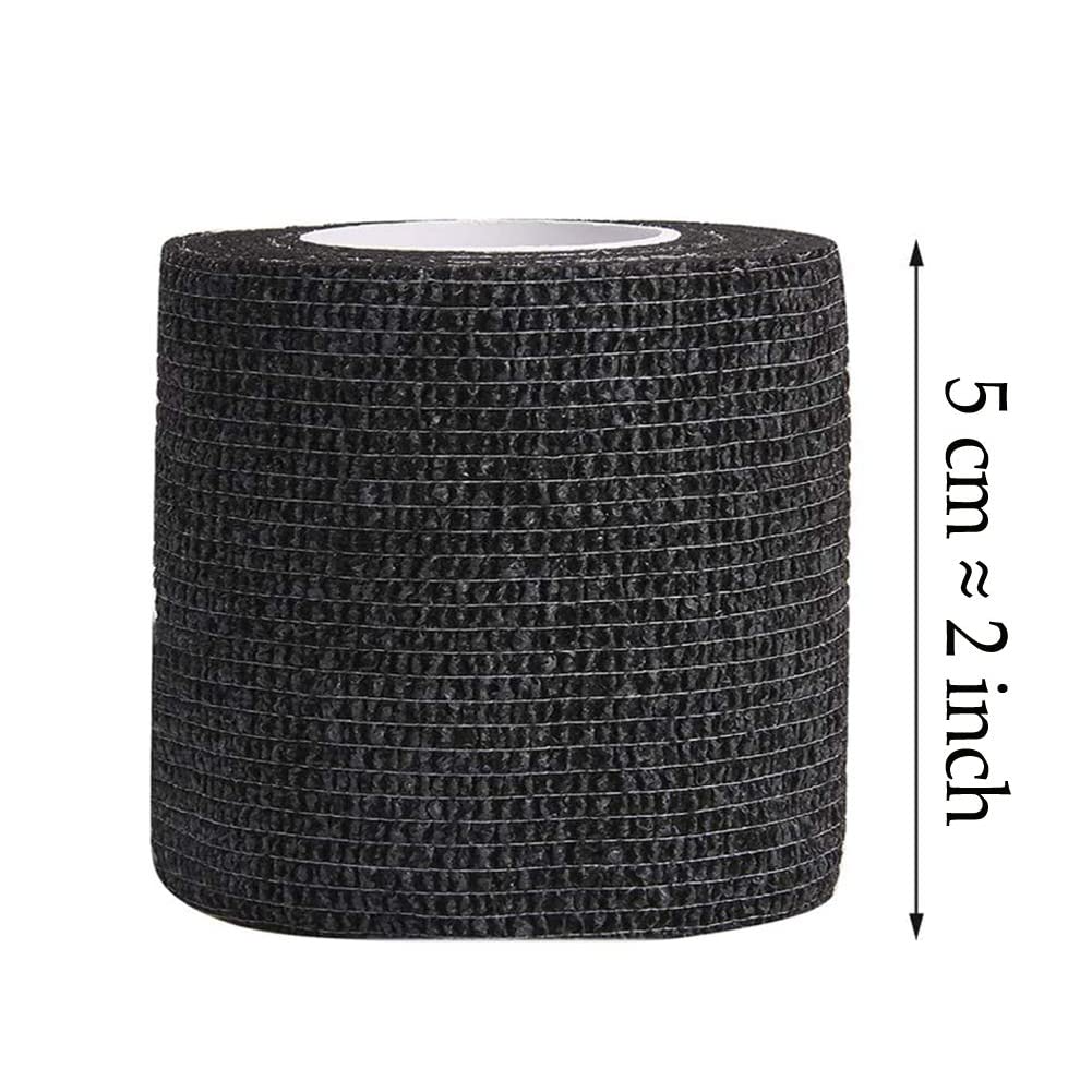 GOETOR Tattoo Grip Cover Wrap 12 Rolls 2 Inch x 5 Yards Breathable Self Adherent Wraps Black Elastic Bandage Tape for Tattoo Grip Cover Sports Wrist Ankle Sprains & Swelling